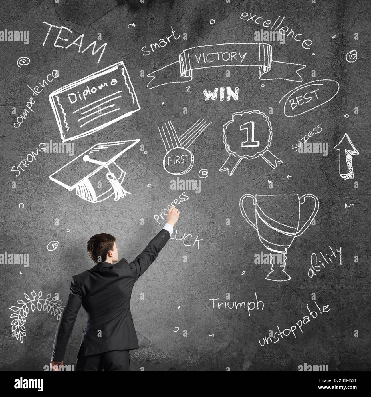 Man draw on chalkboard Stock Photo - Alamy