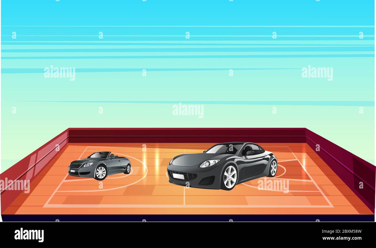 mock up illustration of cars parked in a basketball court Stock Vector ...