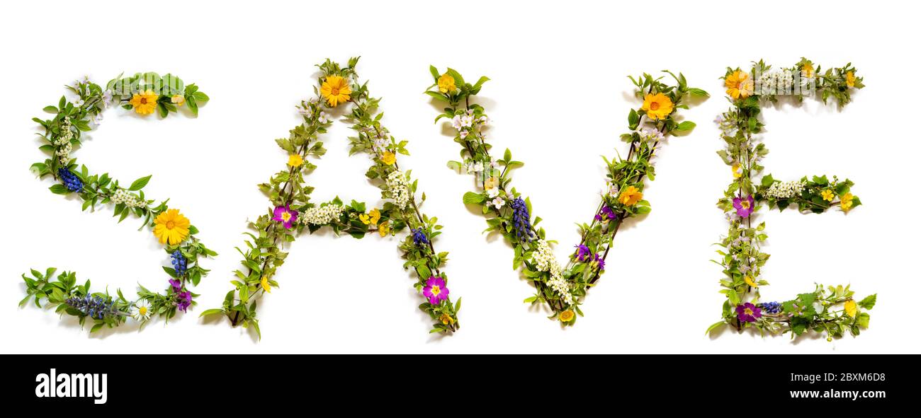 Flower And Blossom Letter Building Word Save Stock Photo - Alamy