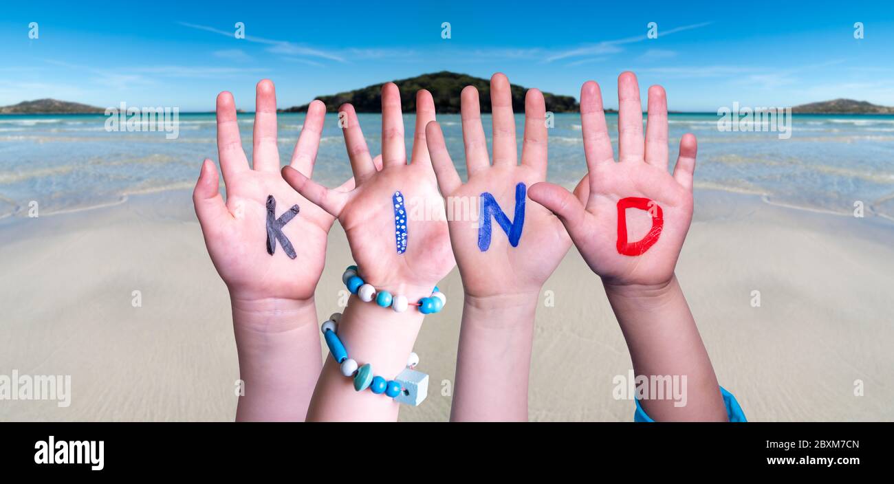Children Hands Building Word Kind Means Kid, Ocean Background Stock ...