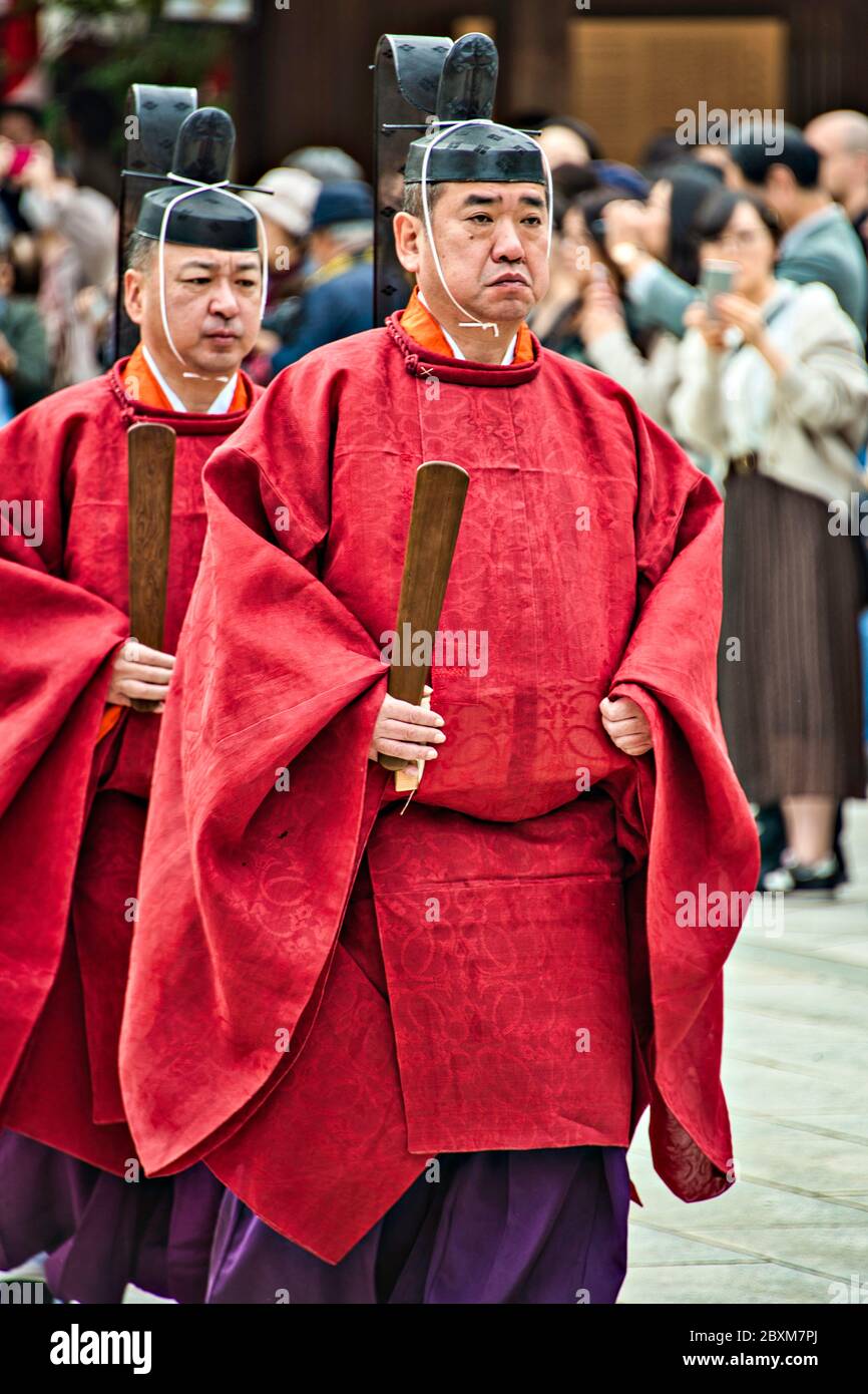 Kannushi, shinto priests parade in Meiji Jingu, Harajuku, Tokyo, Japan ...