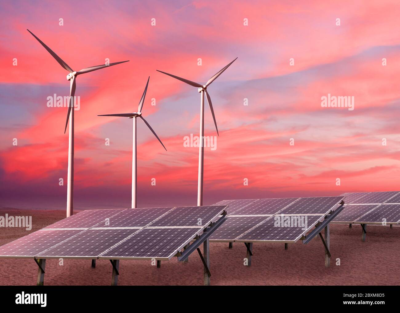 Wind turbines and solar panels as alternative renewable energy Stock ...