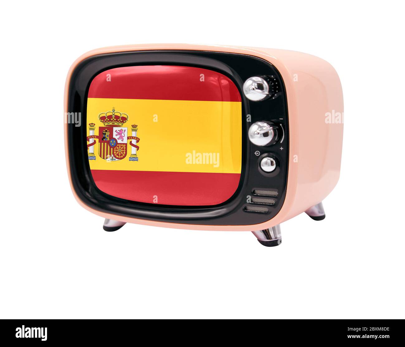 The retro old TV is isolated against a white background with the flag ...