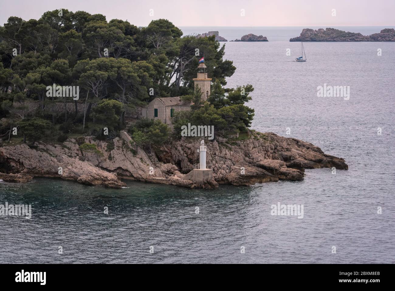 The Daksa Lighthouse on the island of Daska, Dubrovnik, Croatia Stock ...