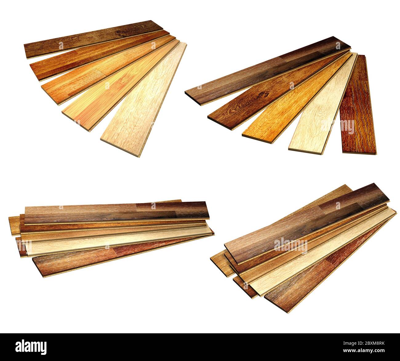 Collection of planks of new parquet of different colors. Isolated on ...
