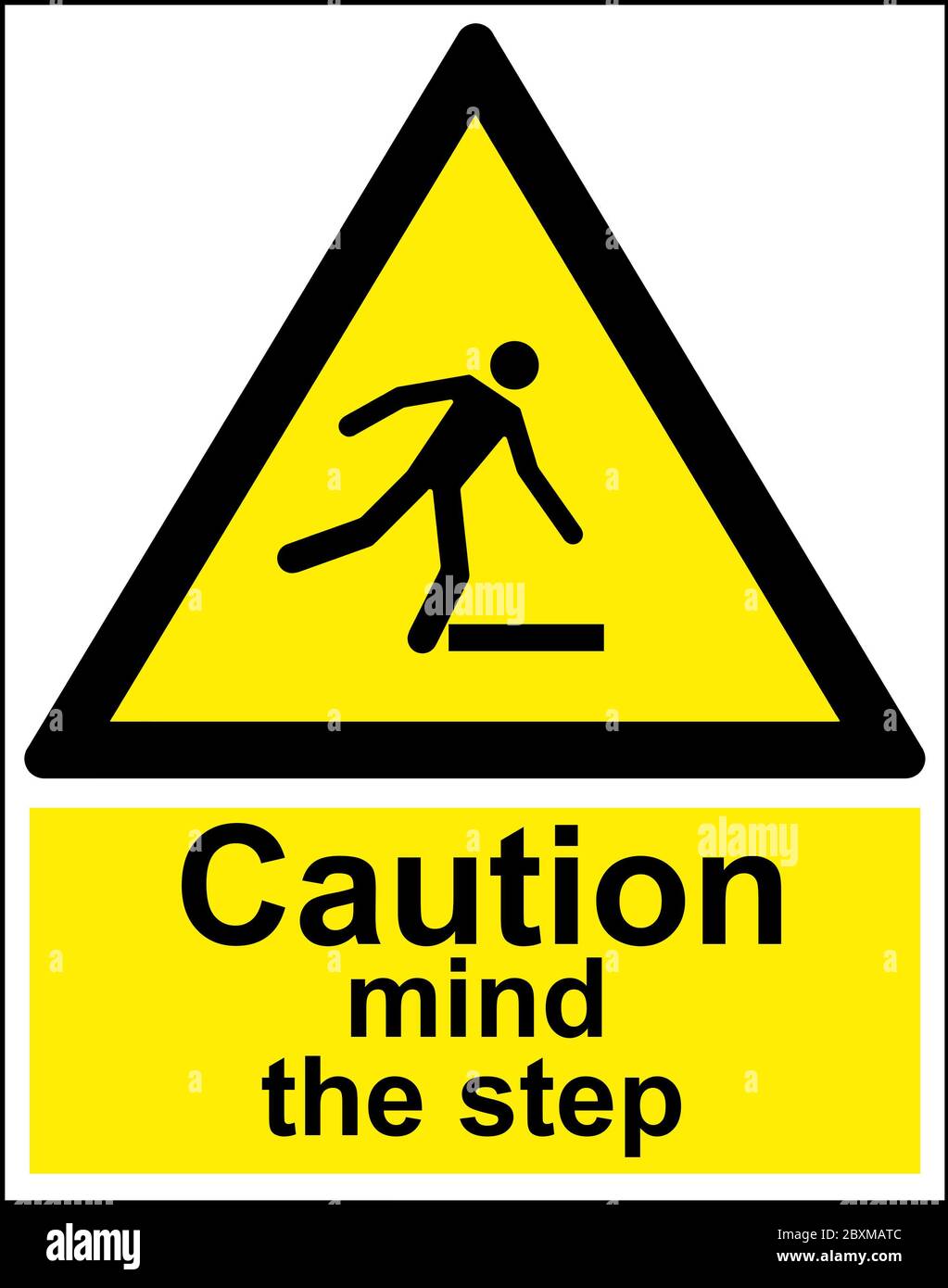 Caution mind the step yellow warning sign Stock Photo - Alamy