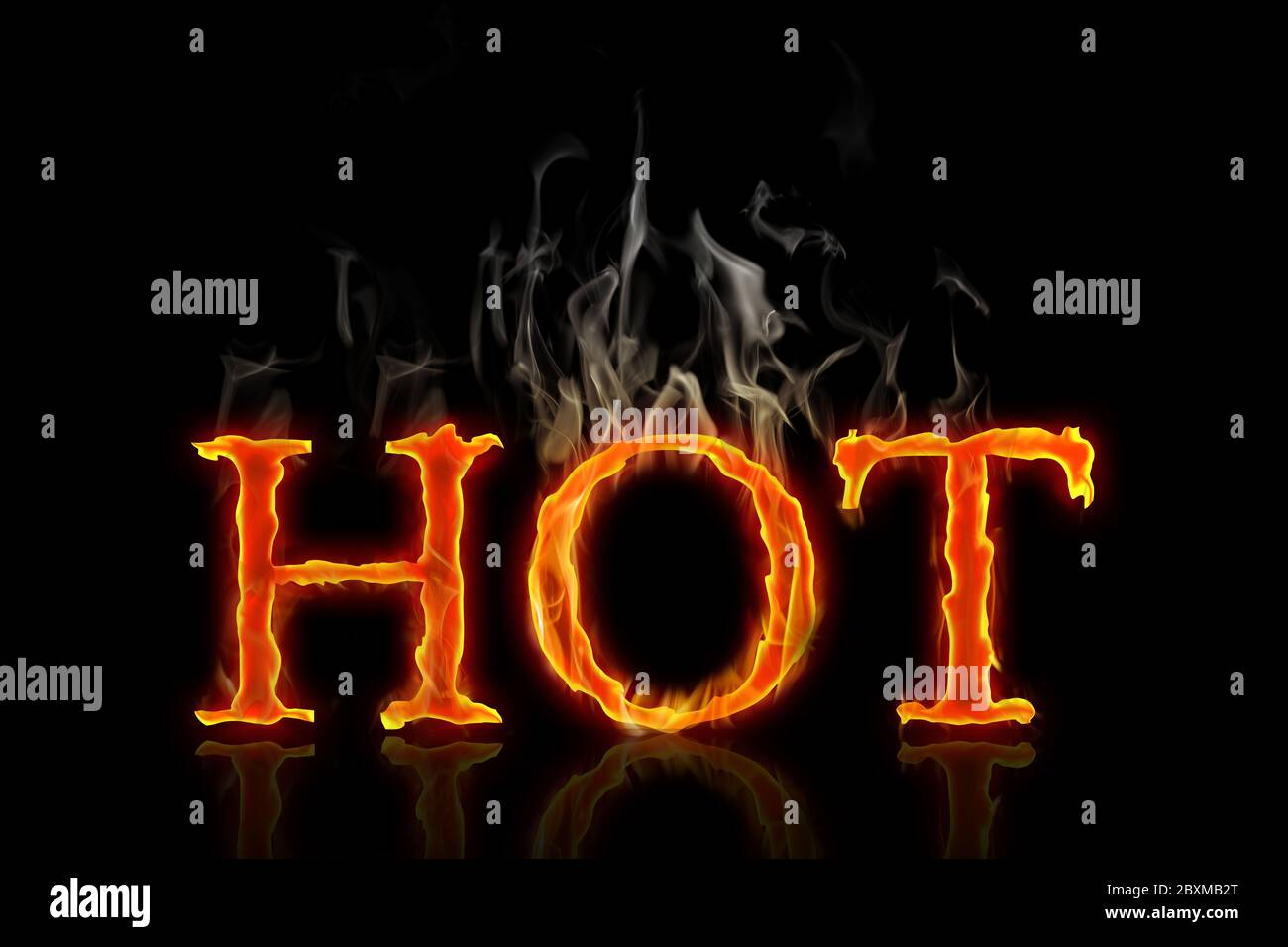 Hot lettering burning englisch on fire with smoke Stock Photo - Alamy
