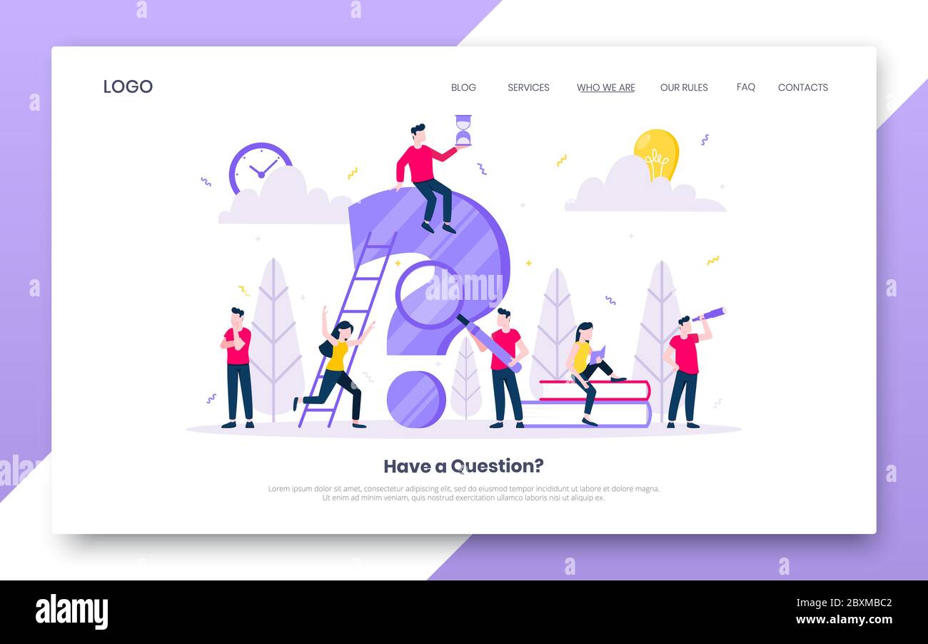 FAQ or Q and A internet landing page concept web template Stock Vector ...