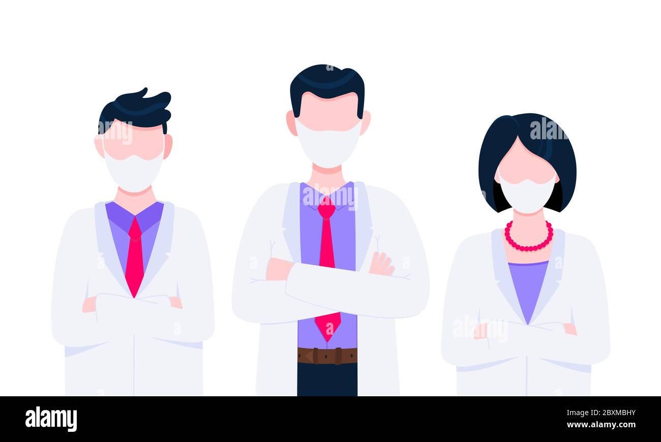 Successful team of medical employee doctors with face masks vector ...