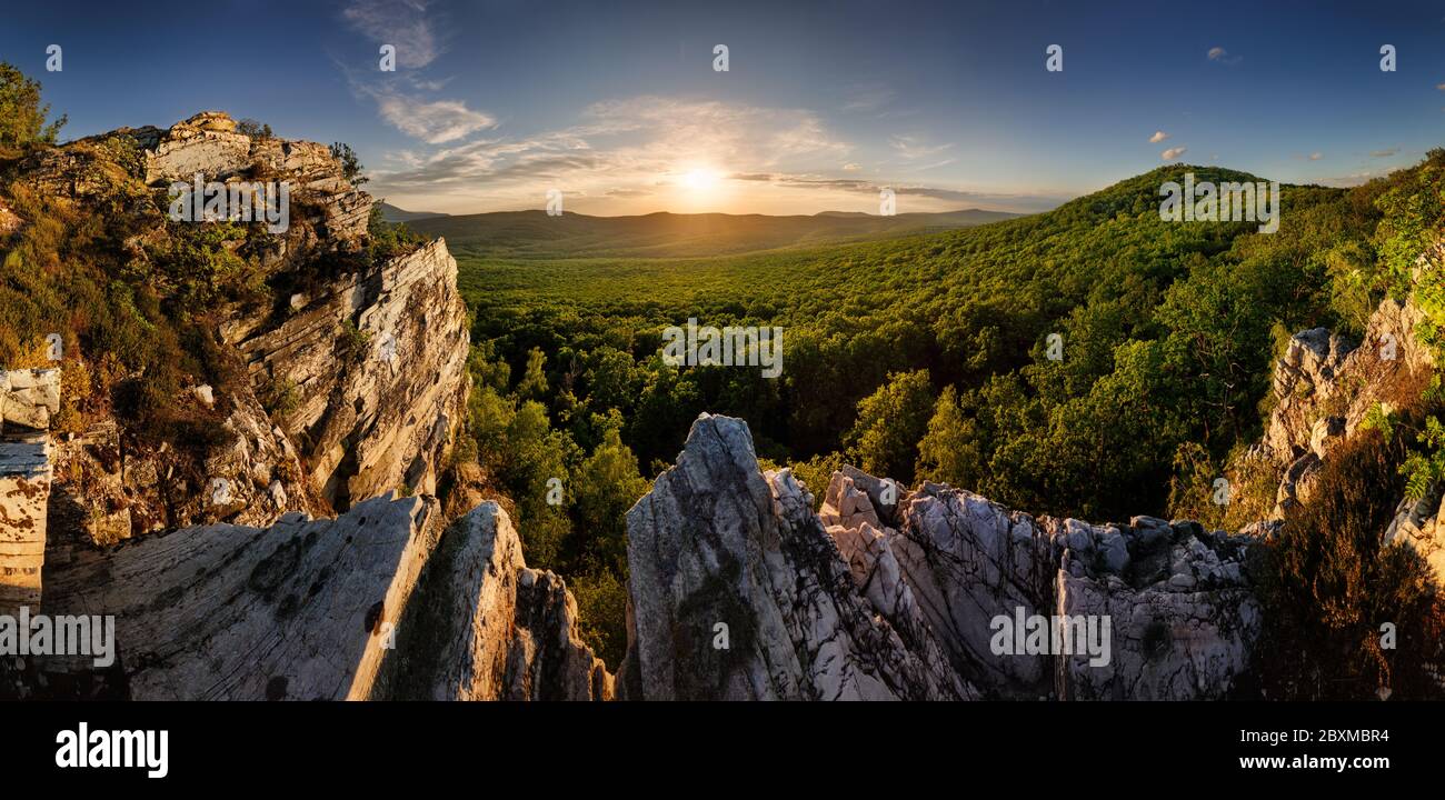 Panorama of rock and forest landscape Stock Photo - Alamy