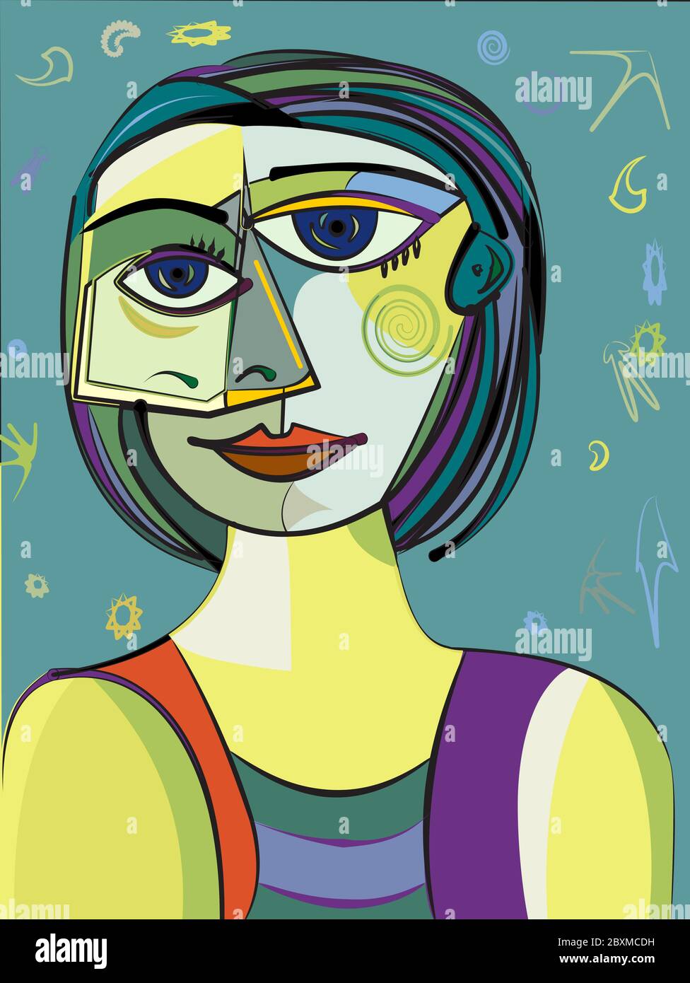 Colorful abstract background, cubism art style, girl portrait Stock ...
