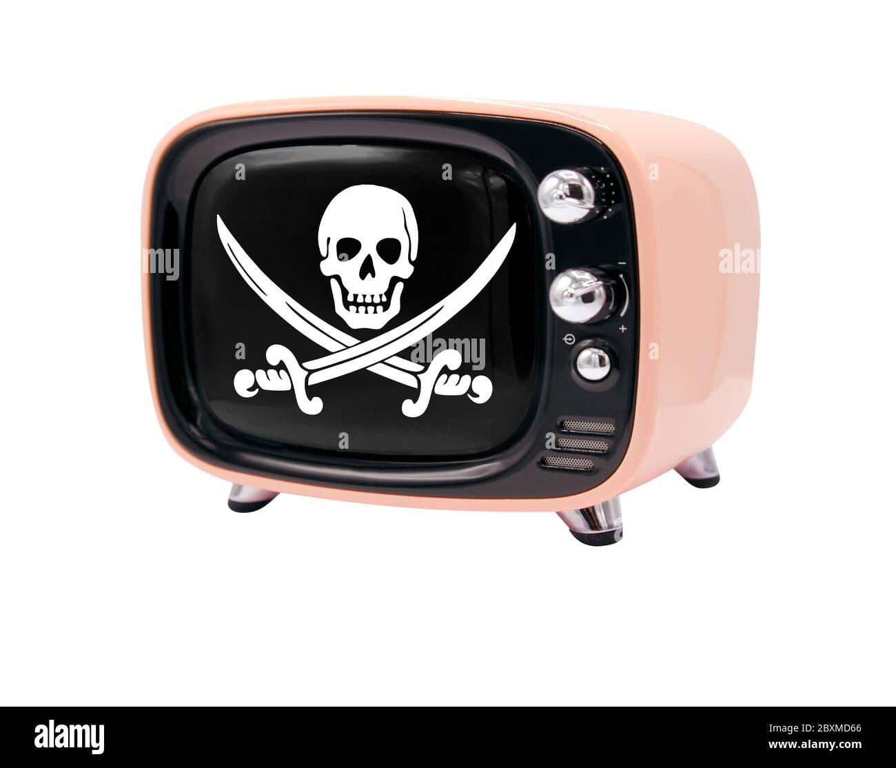 The retro old TV is isolated against a white background with the flag ...