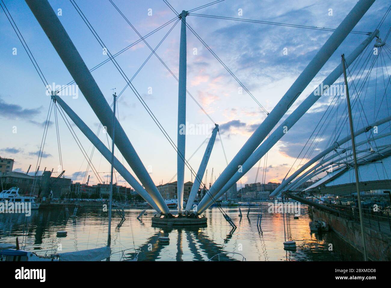 View of the historic port and the port of Genoa, Italy. Genoa is the ...