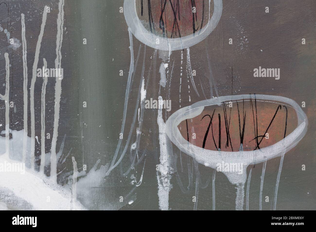 Abstract painting. Black and white composition made of paint layers ...