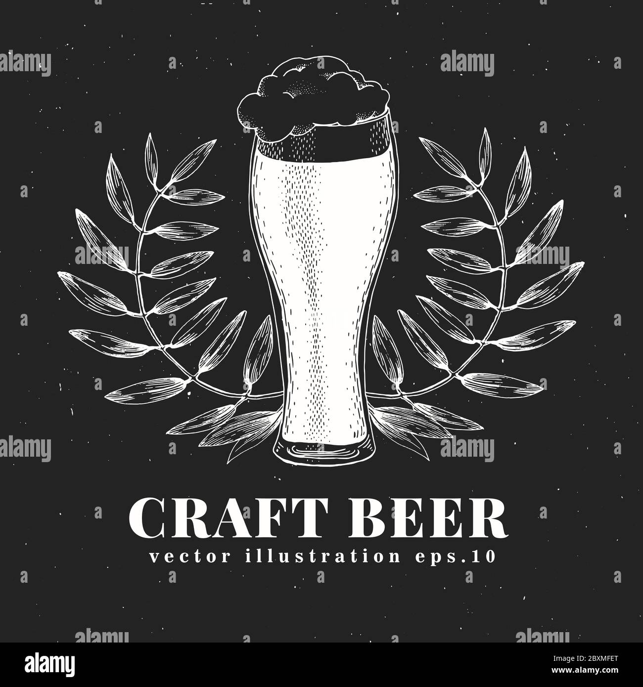 Vector beer design template. Hand drawn illustrations on chalk board ...