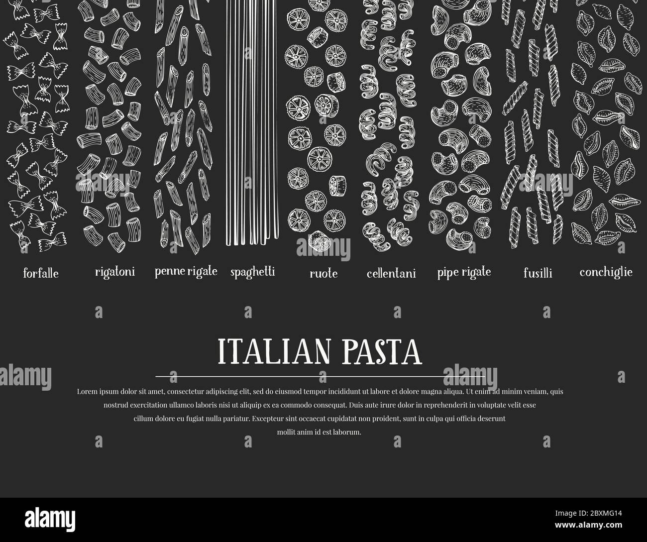 Hand drawn pasta design template. Vector pasta kinds illustrations on ...
