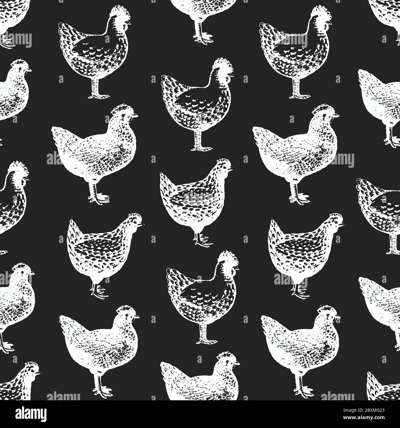 Hand drawn poultry seamless pattern. Vector chicken illustrations on ...
