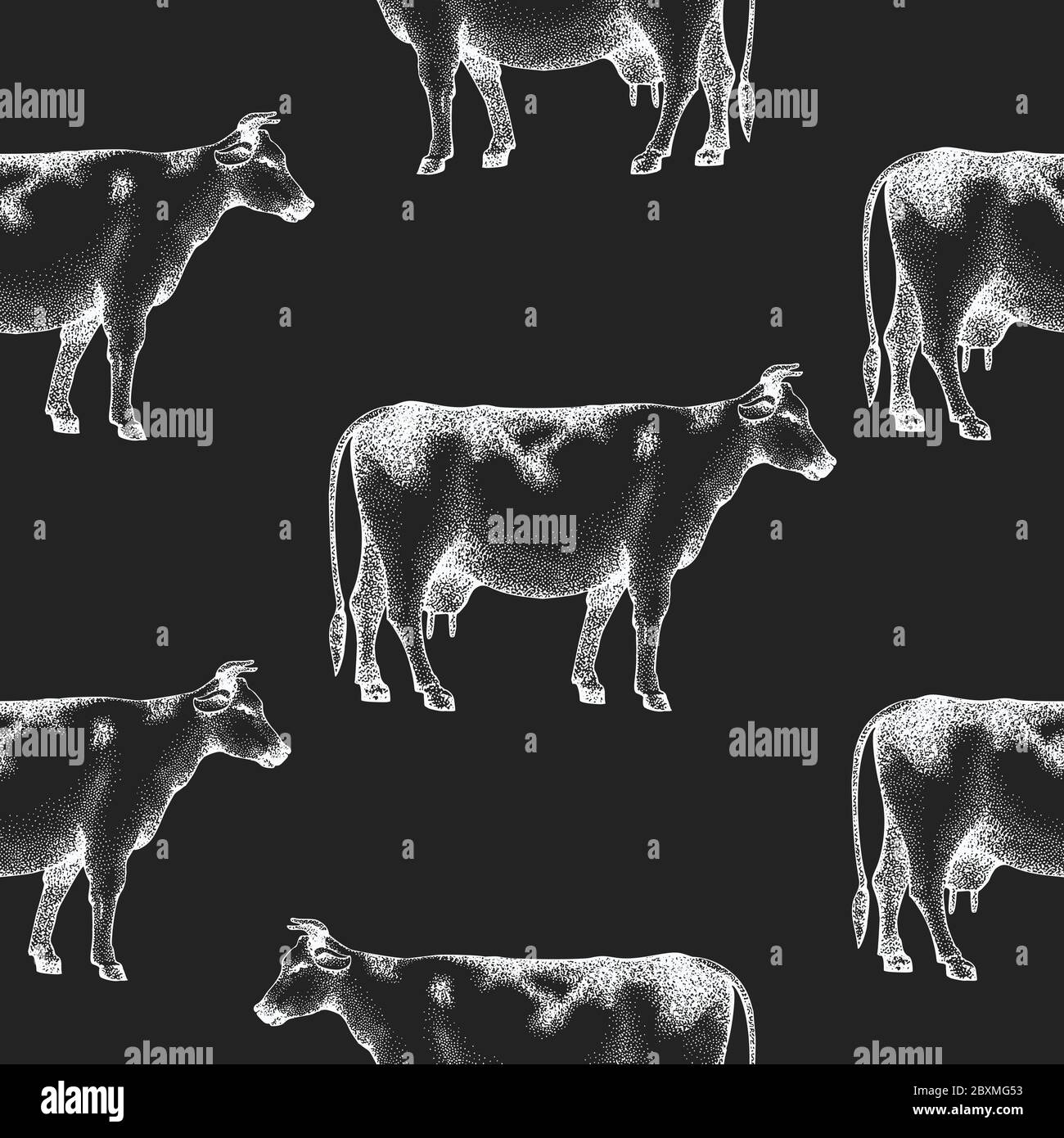 Hand drawn cow seamless pattern. Vector farm illustrations on chalk ...