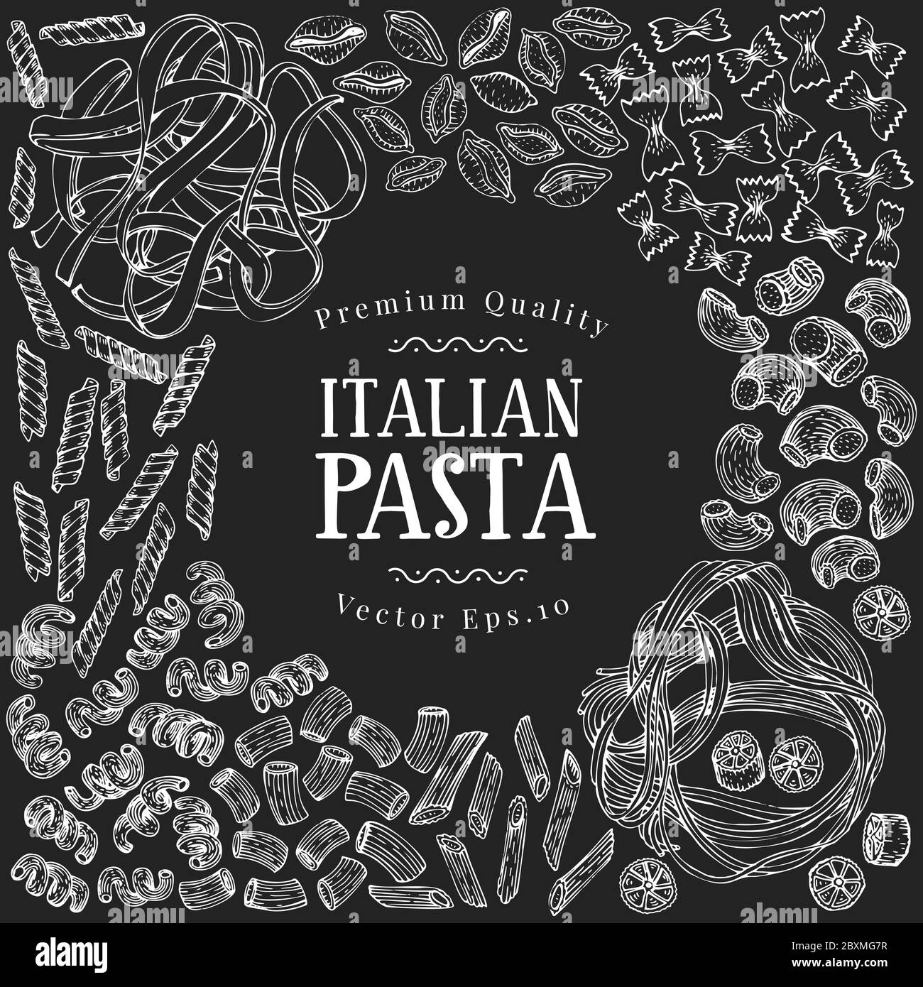 Hand drawn pasta design template. Vector pasta kinds illustrations on ...