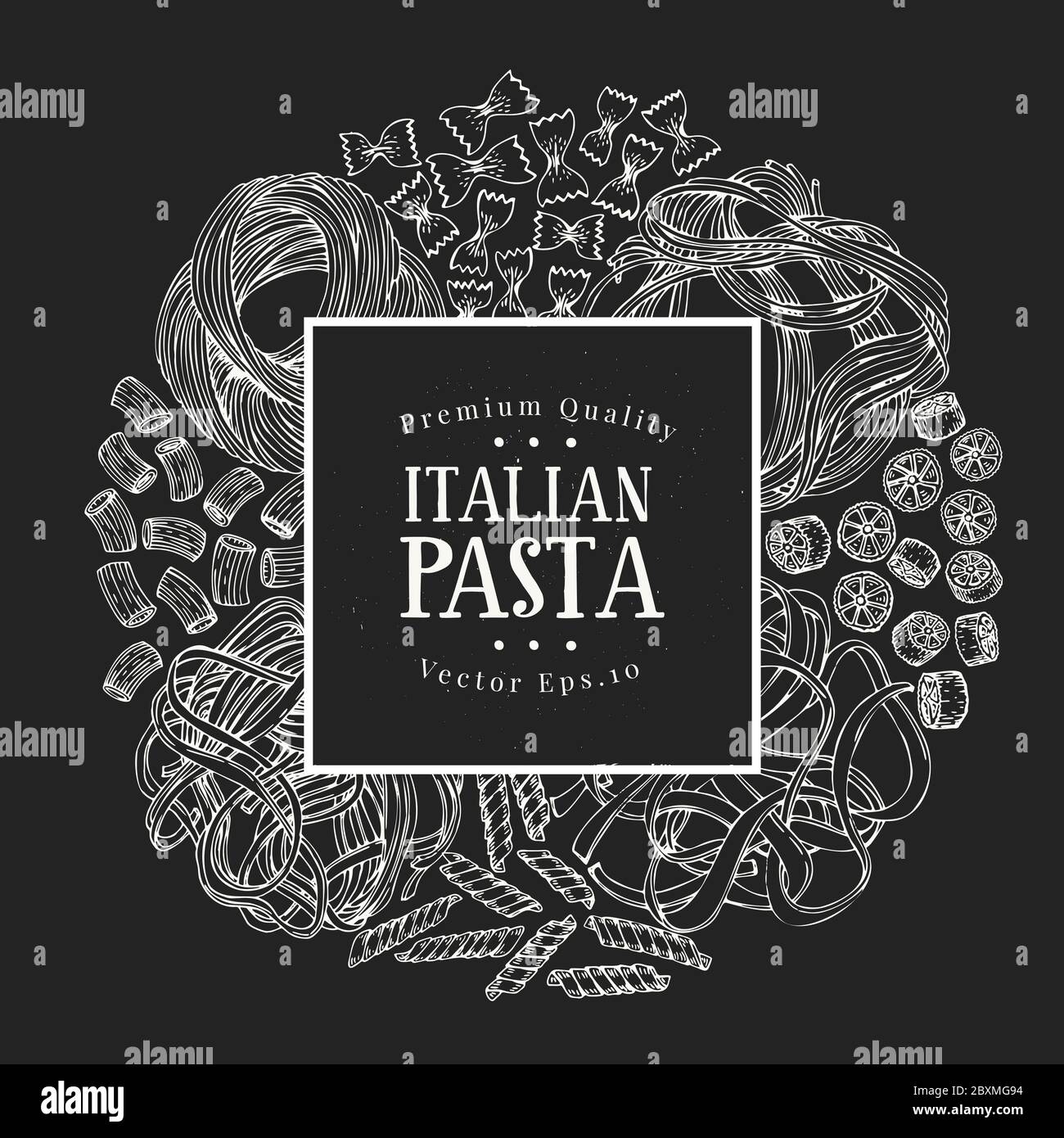 Hand drawn pasta design template. Vector pasta kinds illustrations on ...