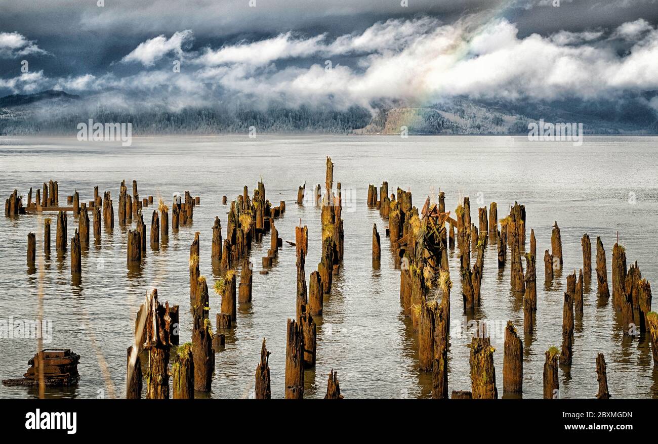 Rainbow over the Columbia River in Astoria, Oregon Stock Photo - Alamy