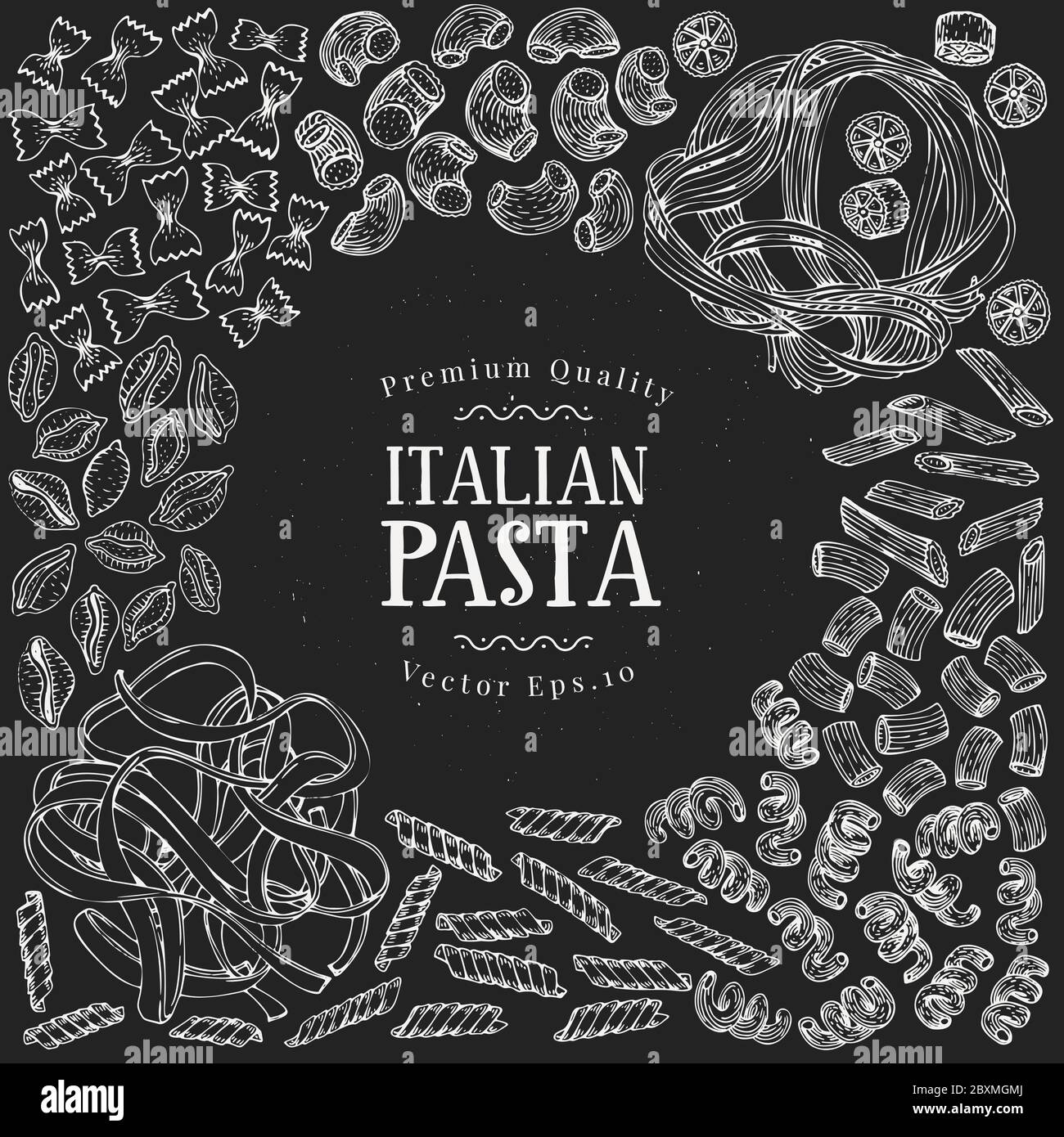 Hand drawn pasta design template. Vector pasta kinds illustrations on ...