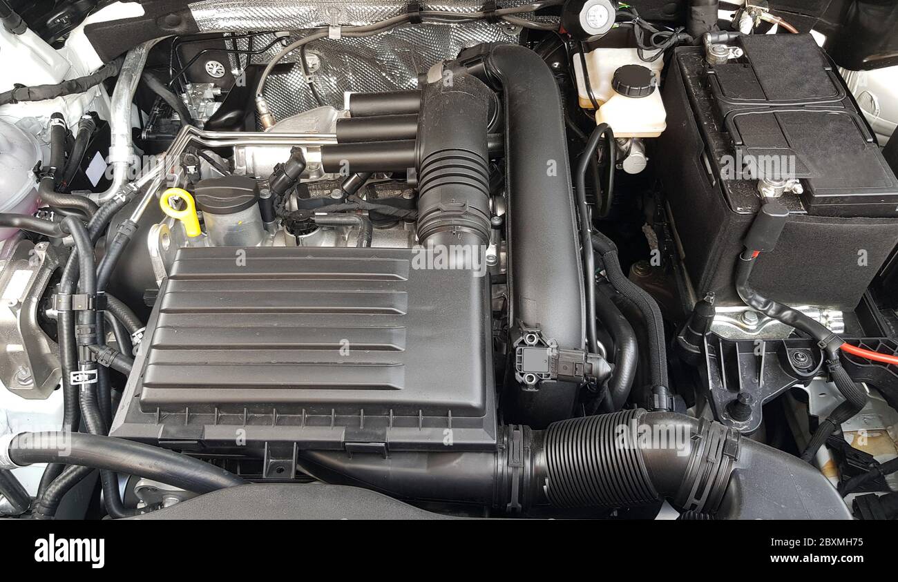 Top view of engine with car details and parts Stock Photo - Alamy