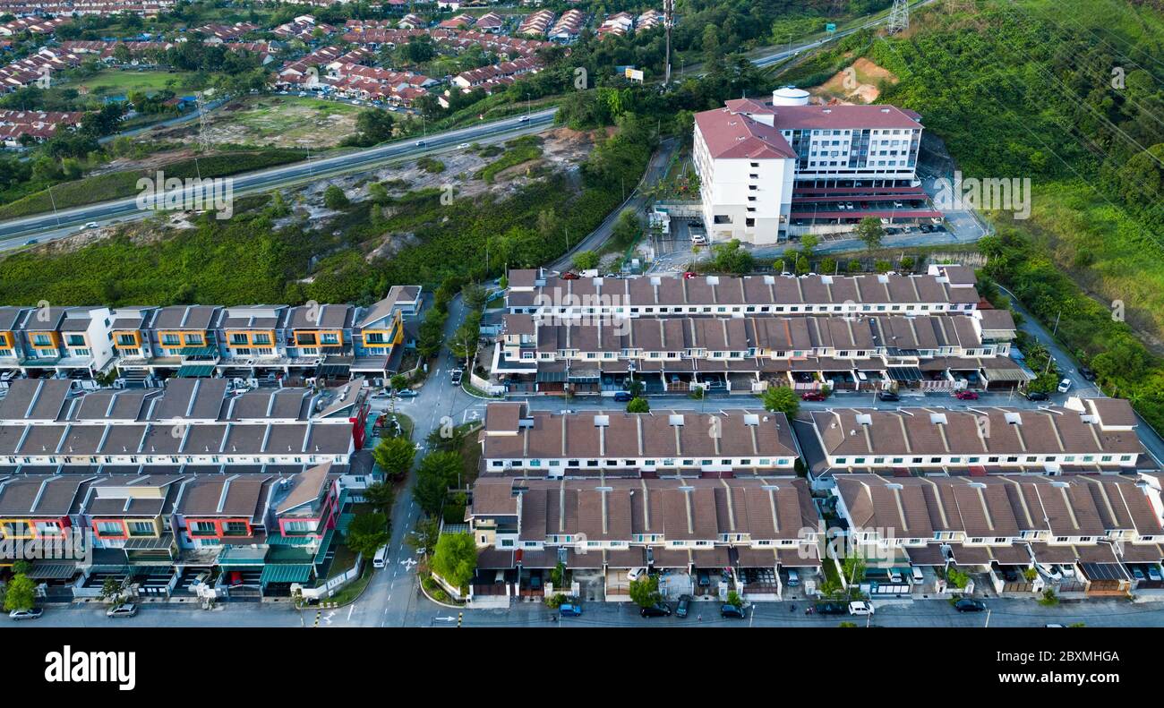 Aerial view of a residential housing estate in suburban Kuala Lumpur ...