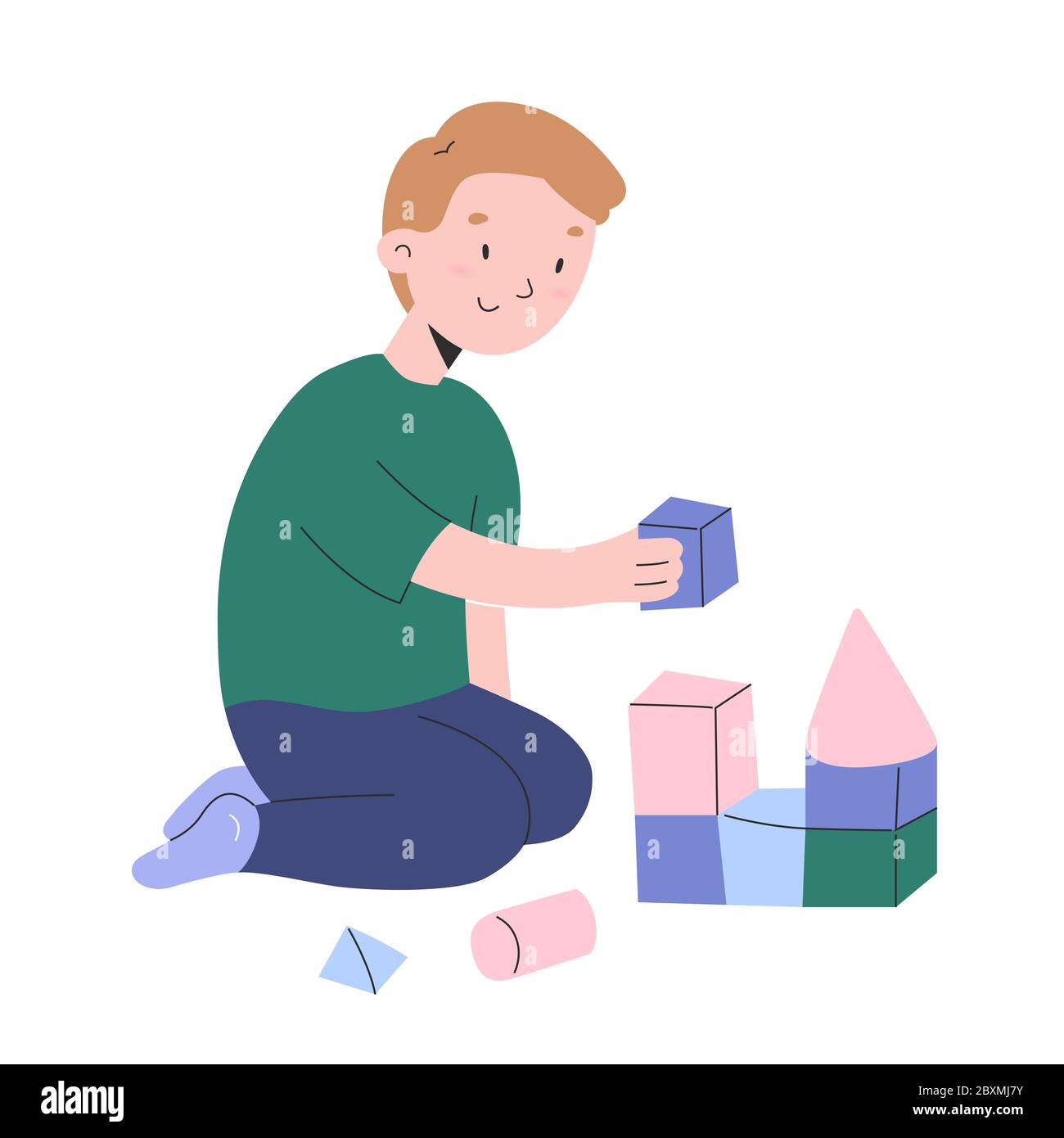 Little boy playing with cubes, toddler boys building a tower with ...