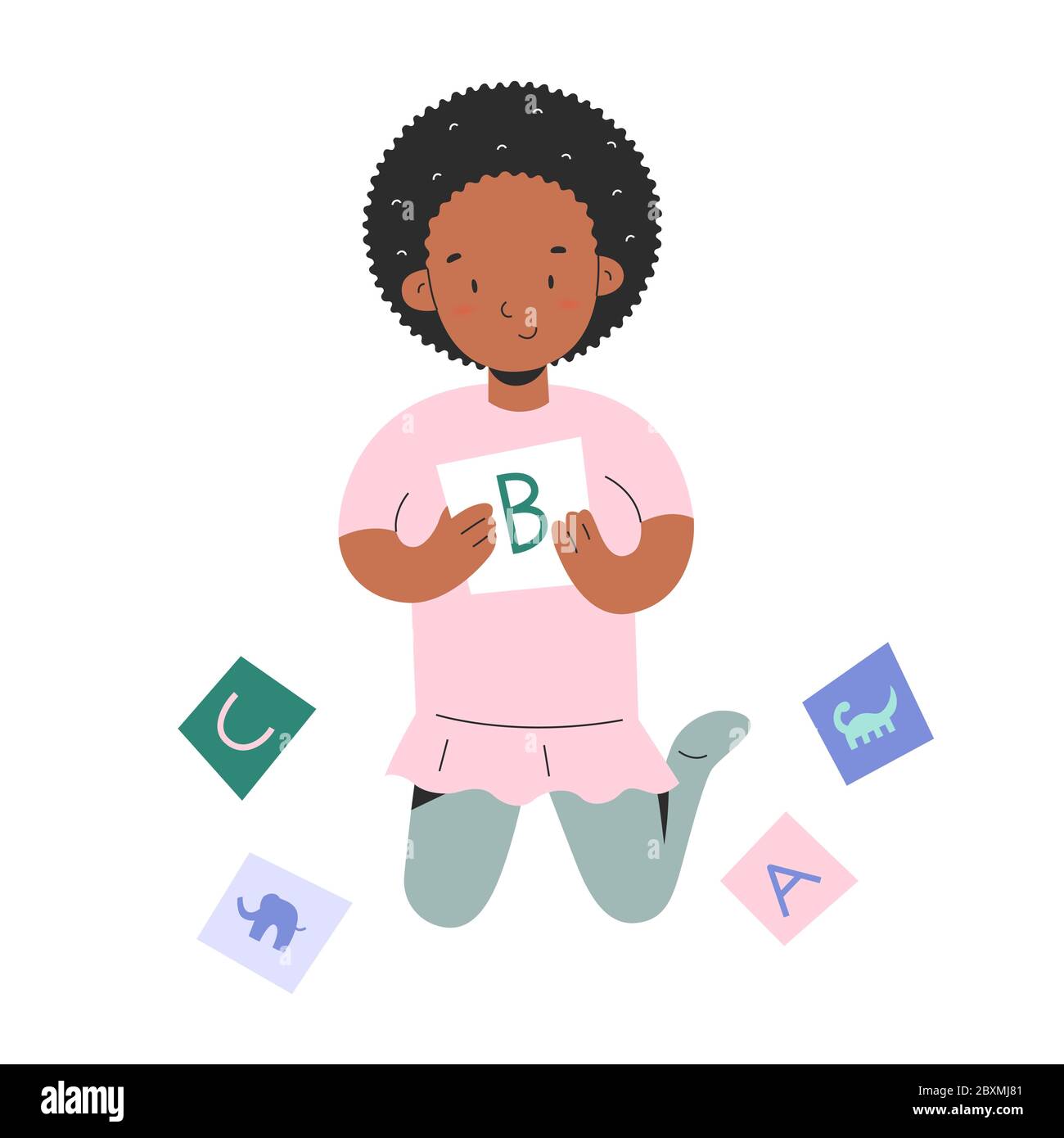 Little girl palying with alphabet flash cards, toddler child with abc ...