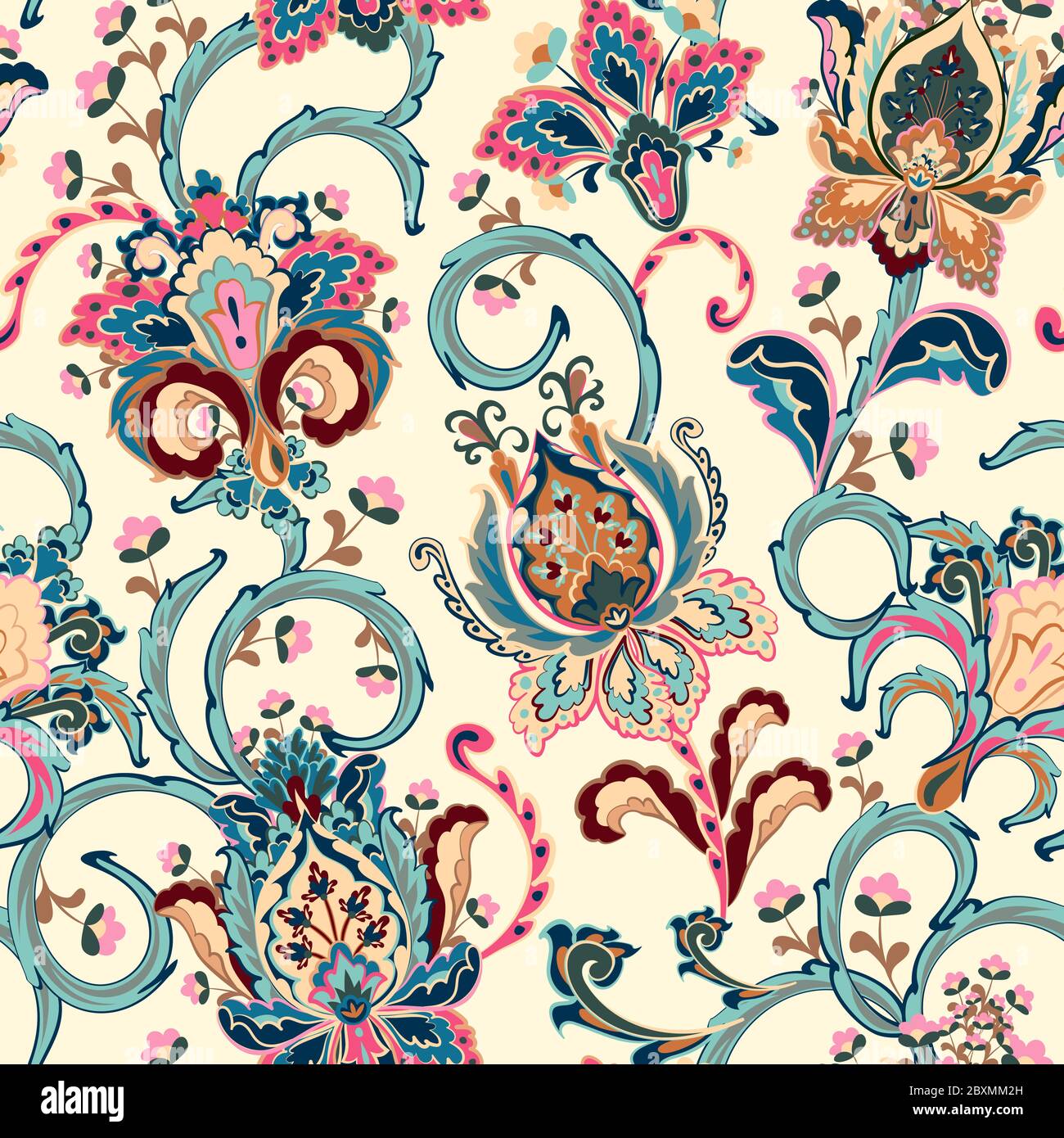 Fantasy Flowers Seamless Paisley Pattern Floral Ornament For Fabric