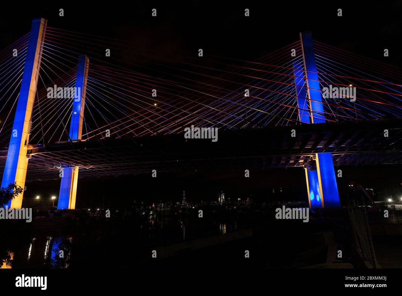 New York, United States. 07th June, 2020. Kosciuszko Bridge lit in blue ...