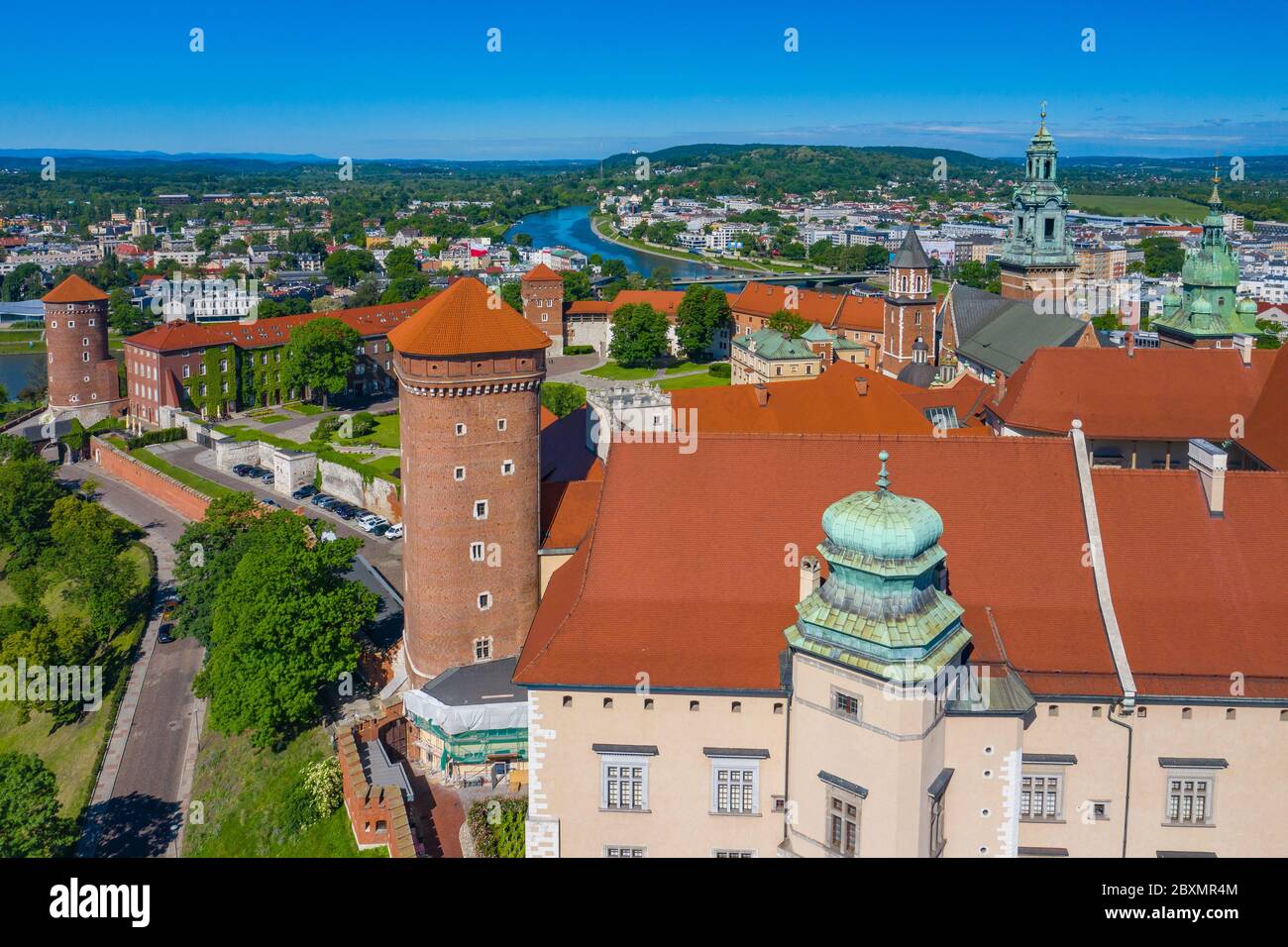 Krakow. Aerial View of Royal Wawel Castle and Gothic Cathedral. Vistula ...