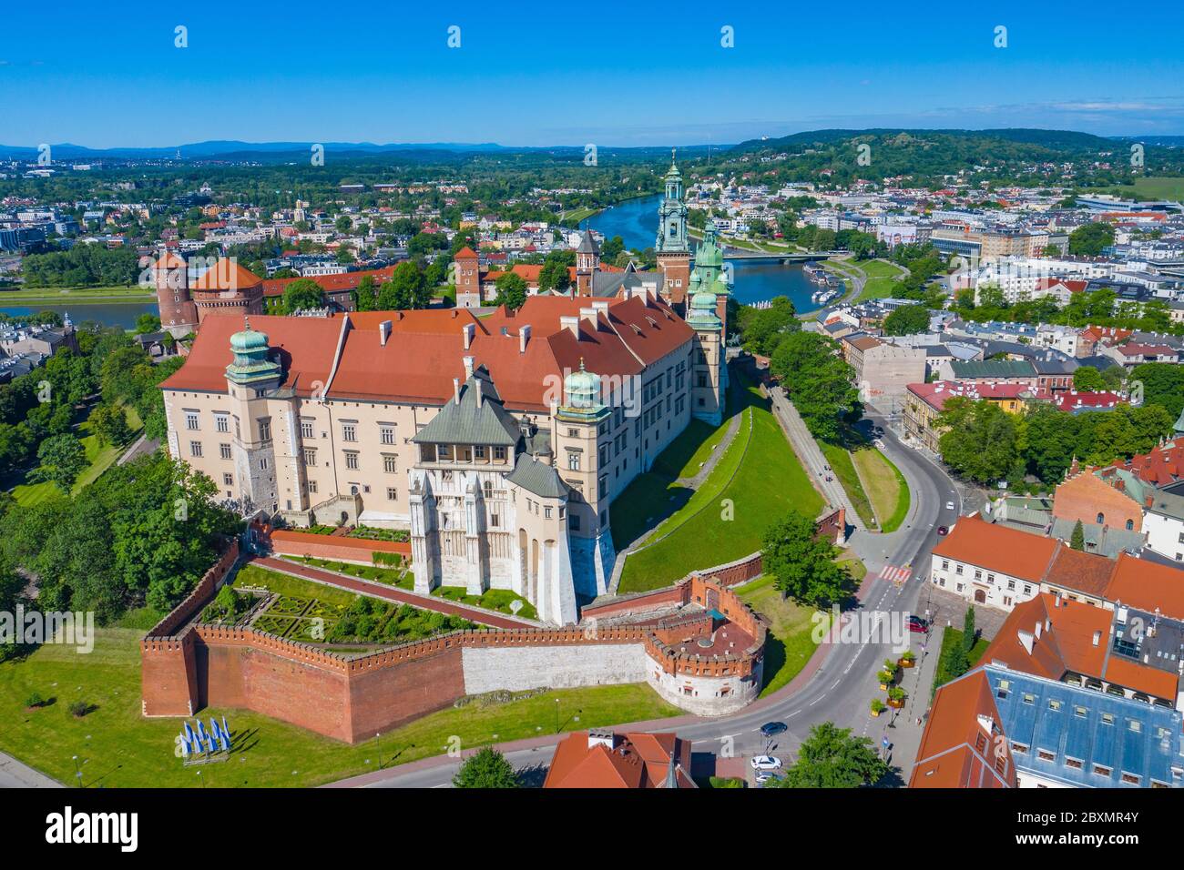 Krakow. Aerial View of Royal Wawel Castle and Gothic Cathedral. Vistula ...