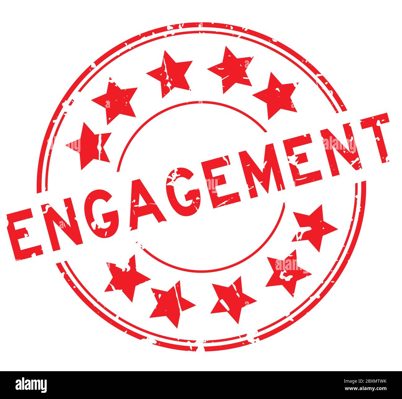 Grunge red engagement word with star icon round rubber seal stamp on ...