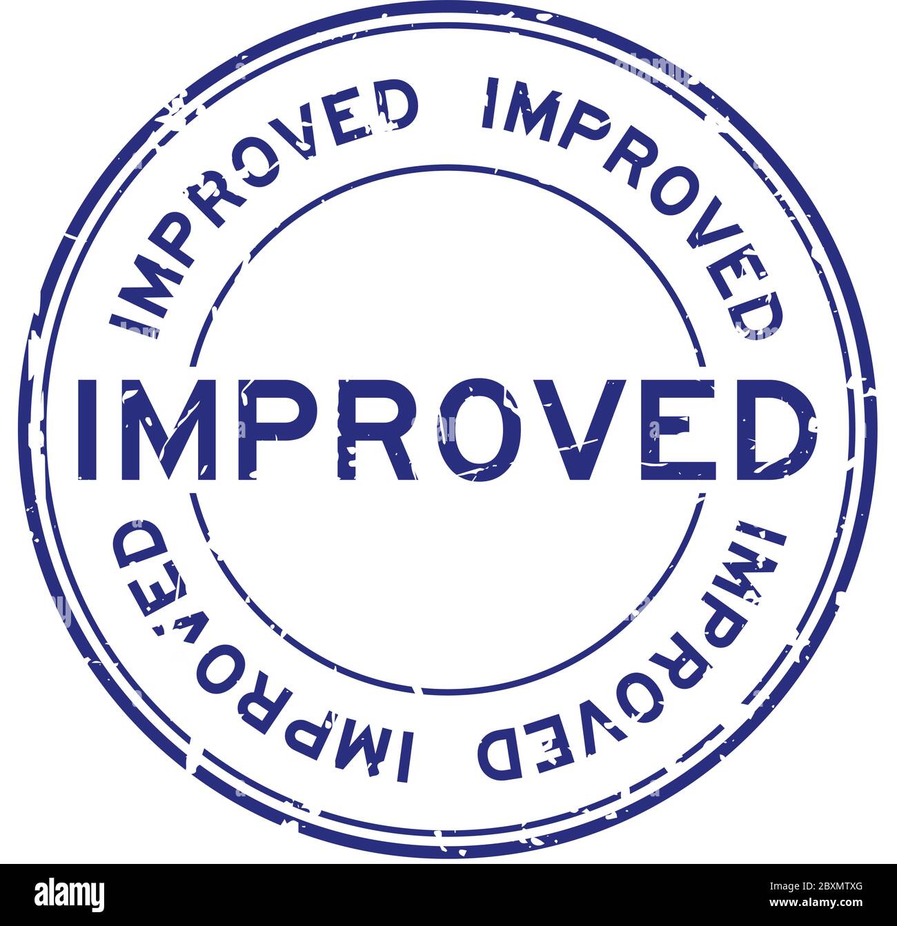 Grunge blue improved word round rubber seal stamp on white background ...