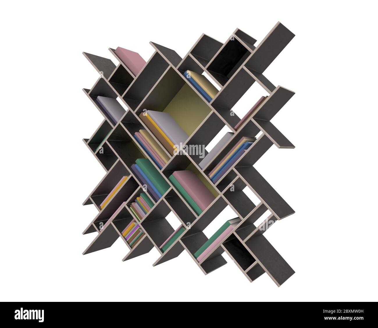 Bookcase bookshelves isolated on white 3d illustration Stock Photo - Alamy