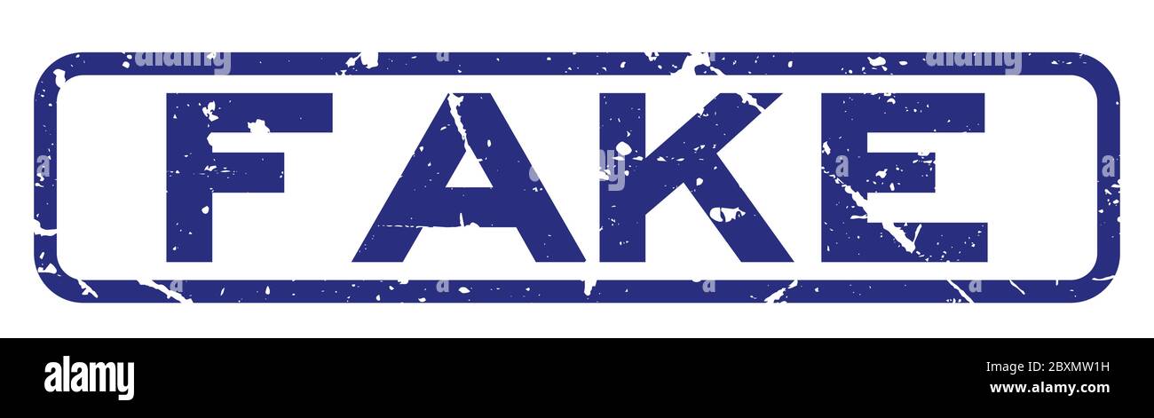 Grunge blue fake word square rubber seal stamp on white background ...