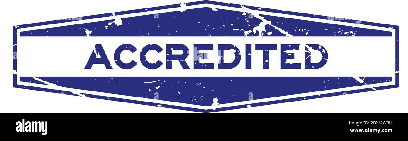 Grunge blue accredited word hexagon rubber seal business stamp on white background Stock Vector ...