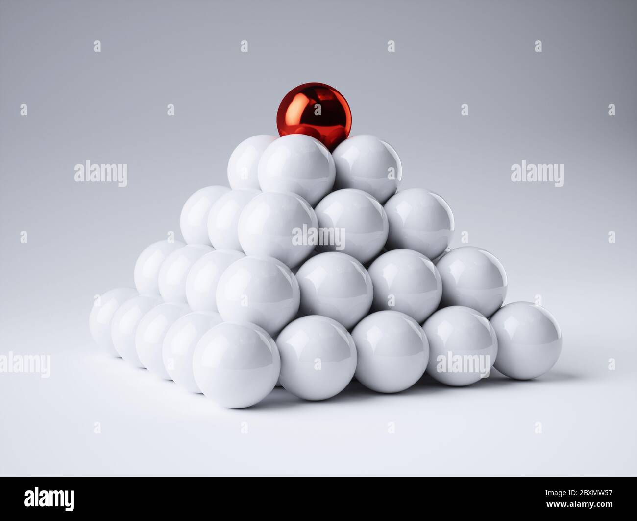 Sphere ball pyramid with one red on the top. Business leadership ...