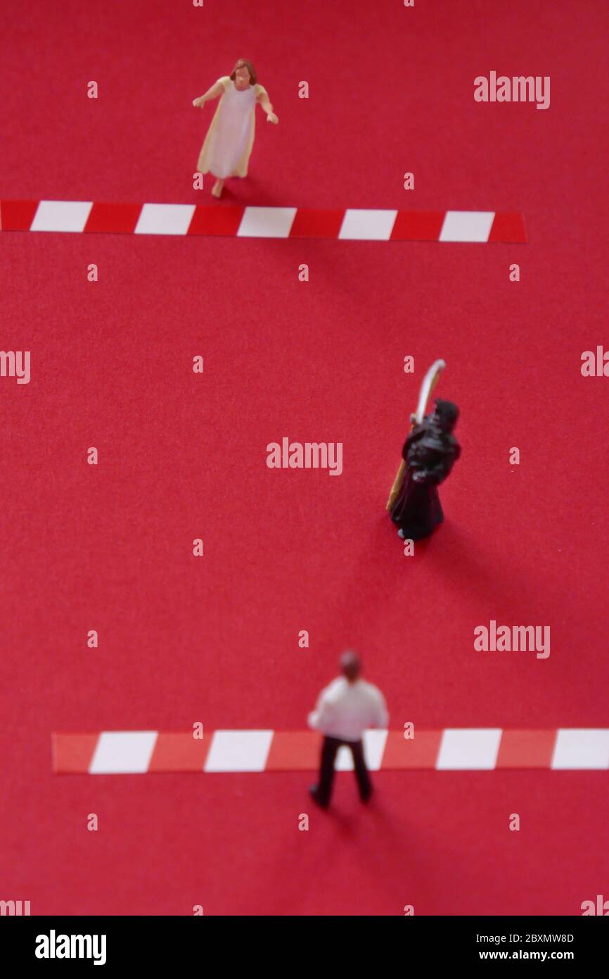 Separation in quarantine concept. Social distance.The figure of a girl ...