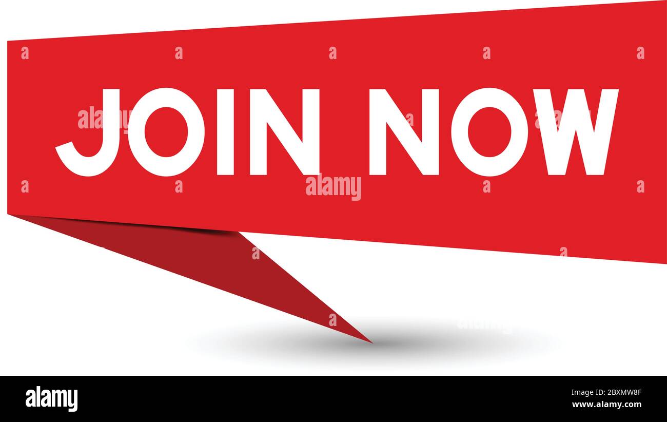 Red paper speech banner with word join now on white background (Vector ...