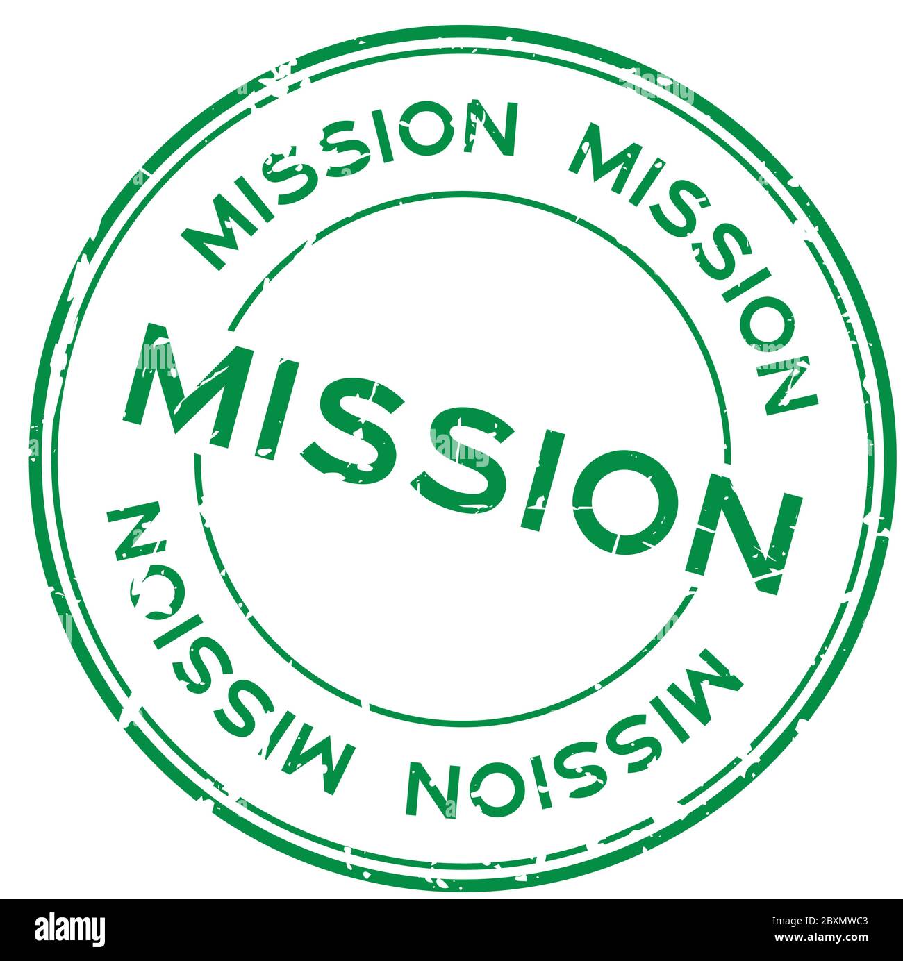 Grunge green mission word round rubber seal stamp on white background ...