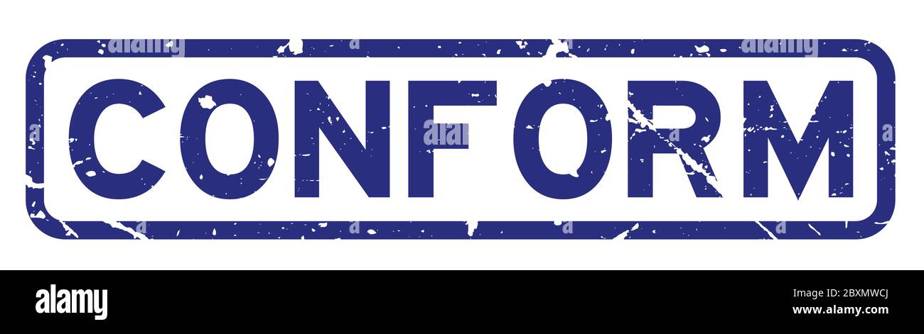 Grunge blue conform word square rubber seal stamp on white background ...