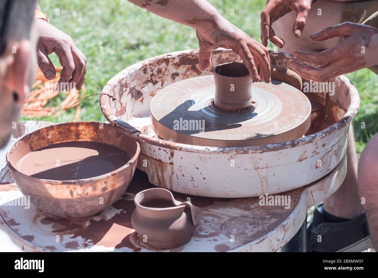 DIY concept. Ceramic handmade decorative glazed dish.Process in ...