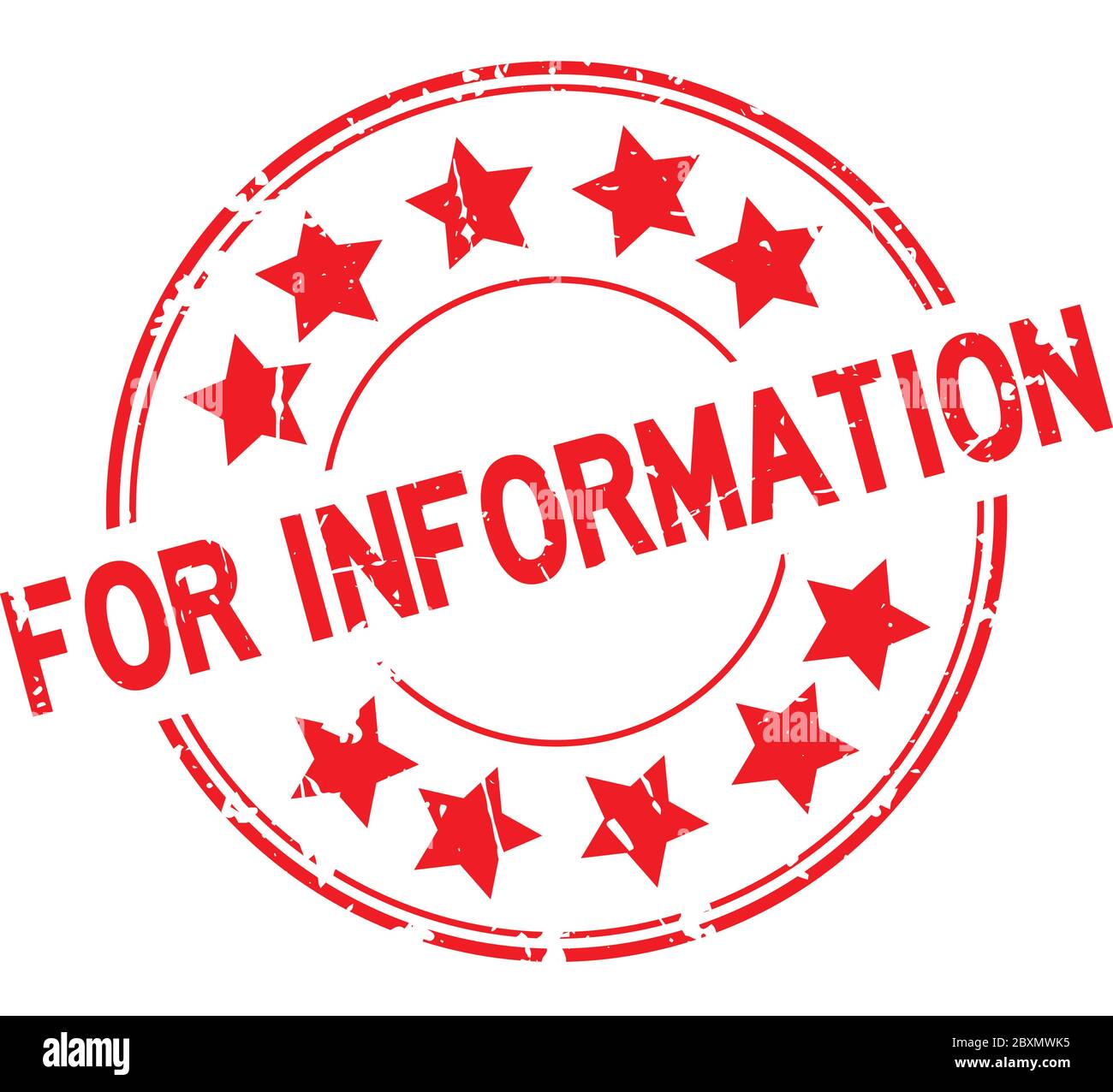 Grunge red for information word with star icon round rubber stamp on ...