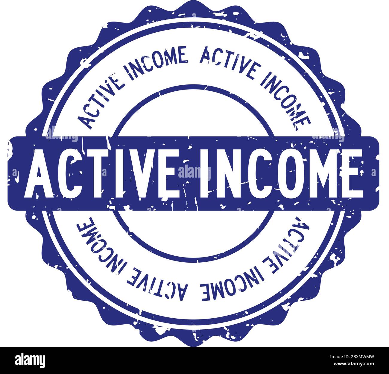 Grunge blue active income word round rubber seal stamp on white ...