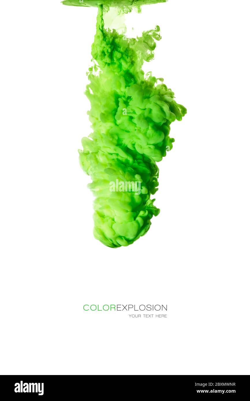 Acrylic ink in water. Captured bright green liquid paint splash smoky ...