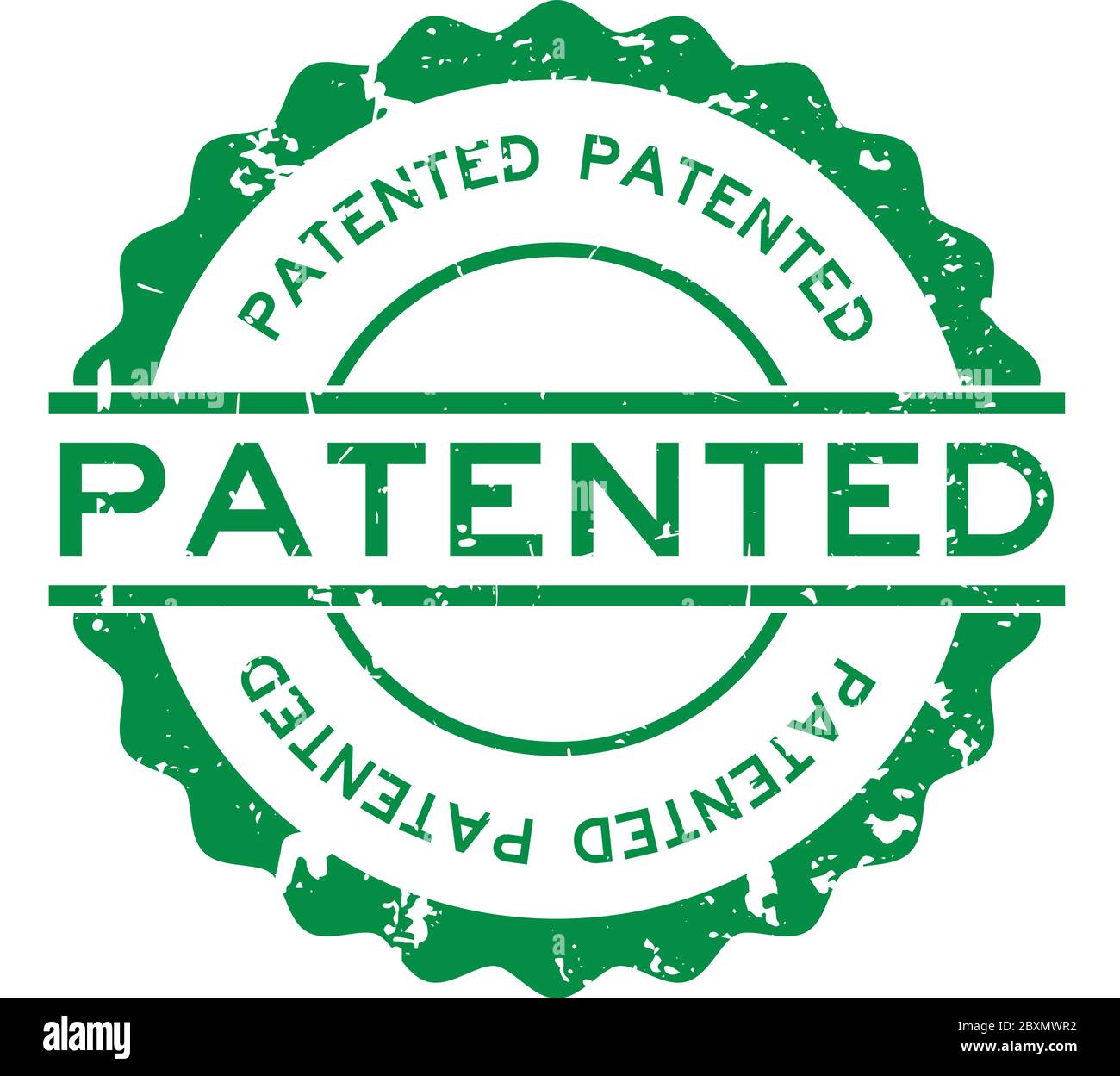 Grunge green patented word round rubber seal stamp on white background ...