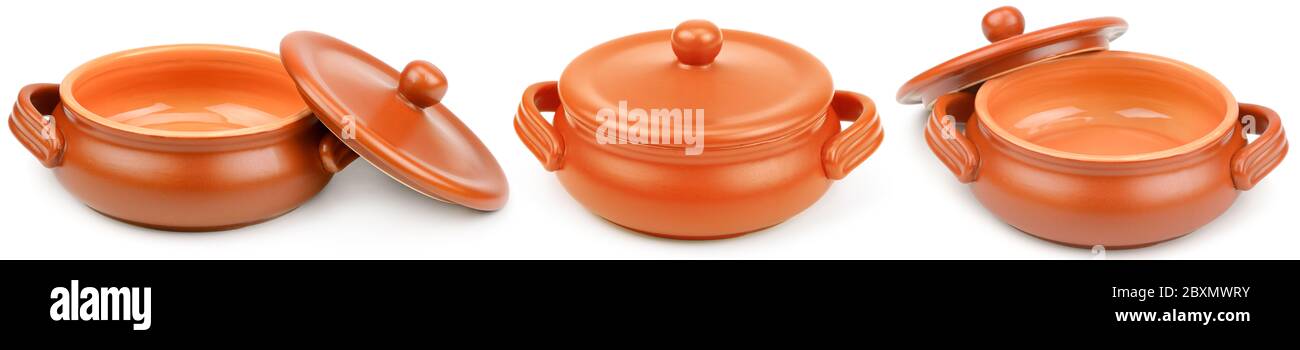 Panoramic ceramic pots with lid isolated on white background Stock ...